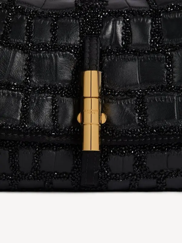 Balmain Metropolis Bag In Crocodile-effect Leather With Embroidery