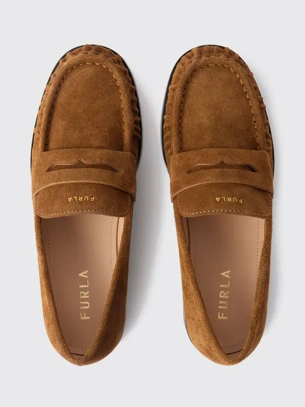 Furla Suede Penny Loafers With A Round Toe And Rubber Sole