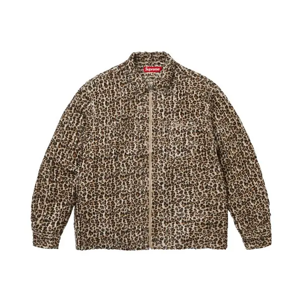 Supreme Leopard Frayed Zip Up Shirt