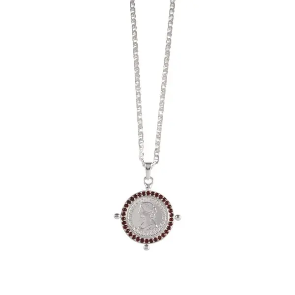 VON TRESKOW Mariner Necklace With Garnet Framed Coin