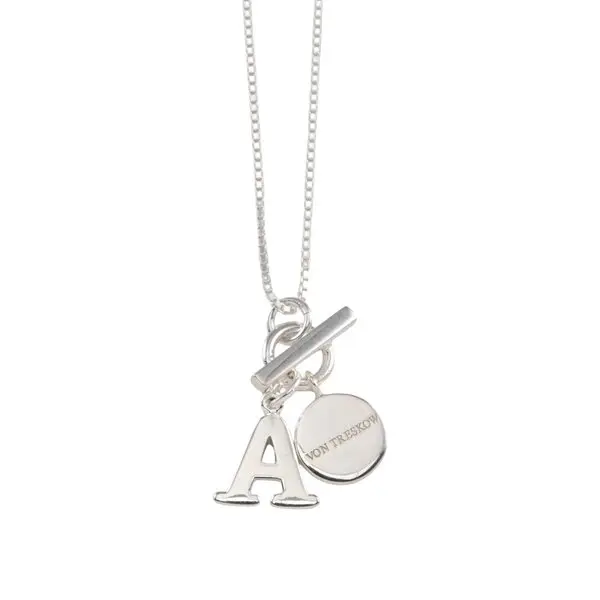 VON TRESKOW Fine Box Chain Necklace With Toggle & Initial - Silver