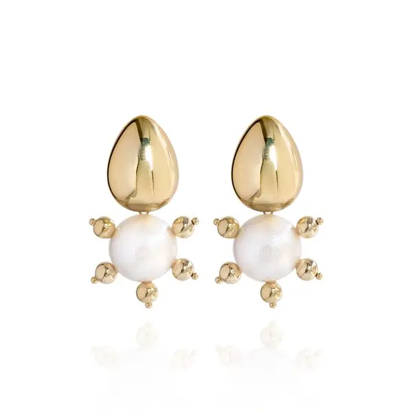 SAULE LABEL Gold / Pink Tulia Glam Earrings In Ashen Rose