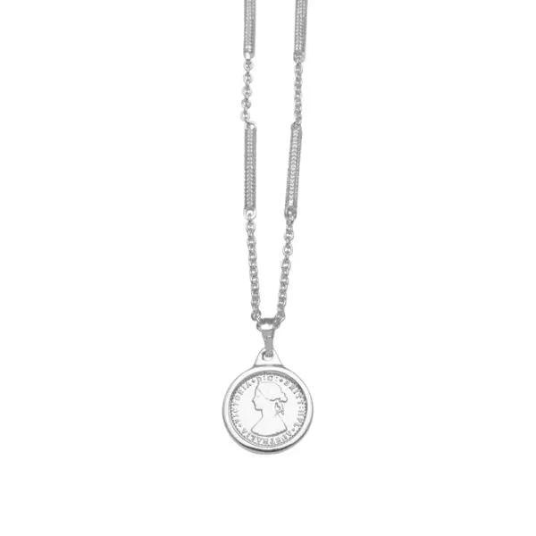 VON TRESKOW Herringbone Segmented Necklace With Mini Coin