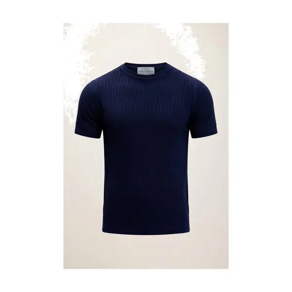 RON TOMSON Short Sleeve Textured Top Navy