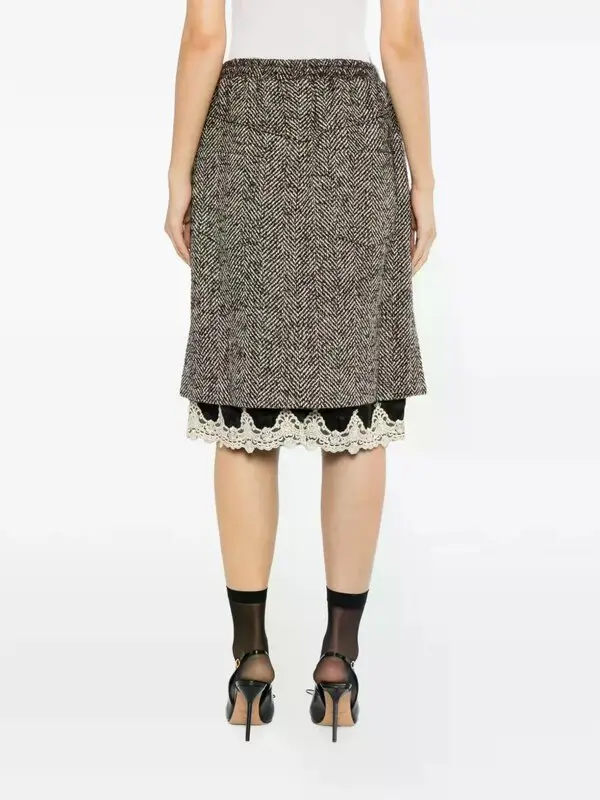 BONBOM Herringbone-pattern Lace-trim Skirt