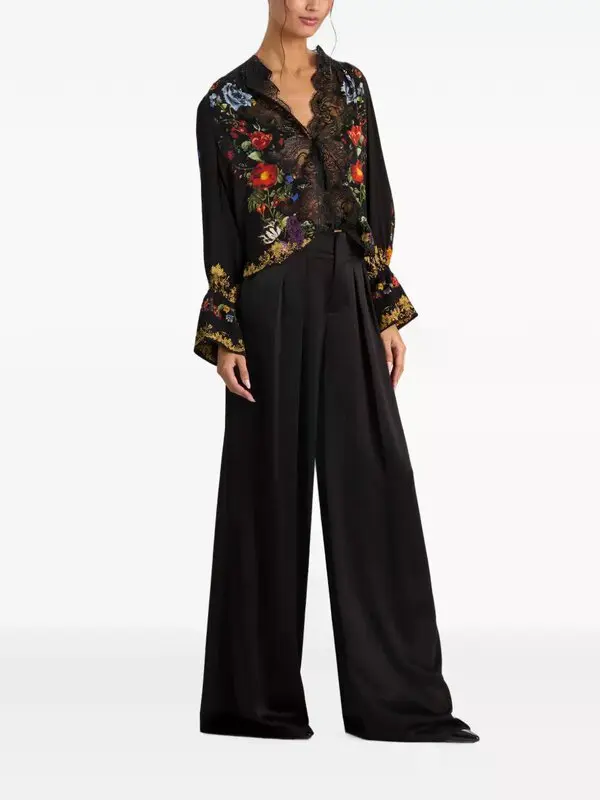 Alice + Olivia Marion Lace-panel Floral-print Blouse
