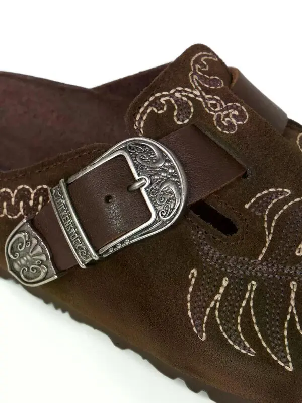 Etro X Birkenstock Embroidered Suede Boston Clogs