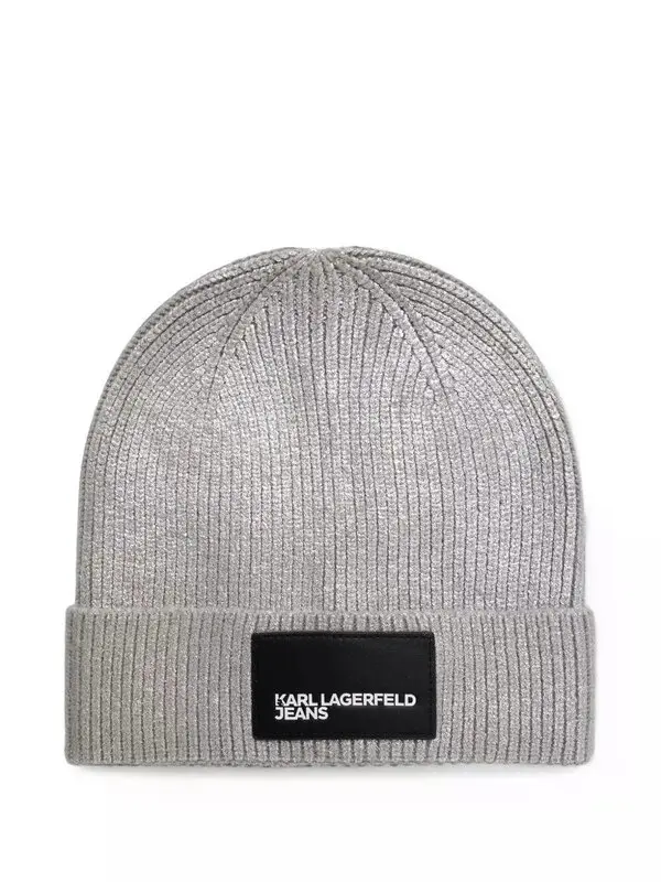Karl Lagerfeld Ribbed Metallic-effect Beanie Hat