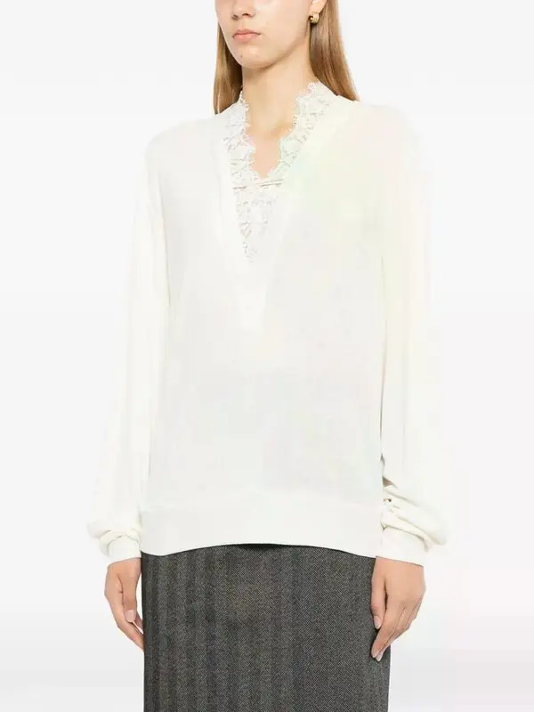 BONBOM Lace-trim V-neck T-shirt