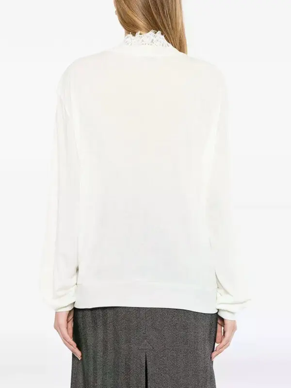 BONBOM Lace-trim V-neck T-shirt