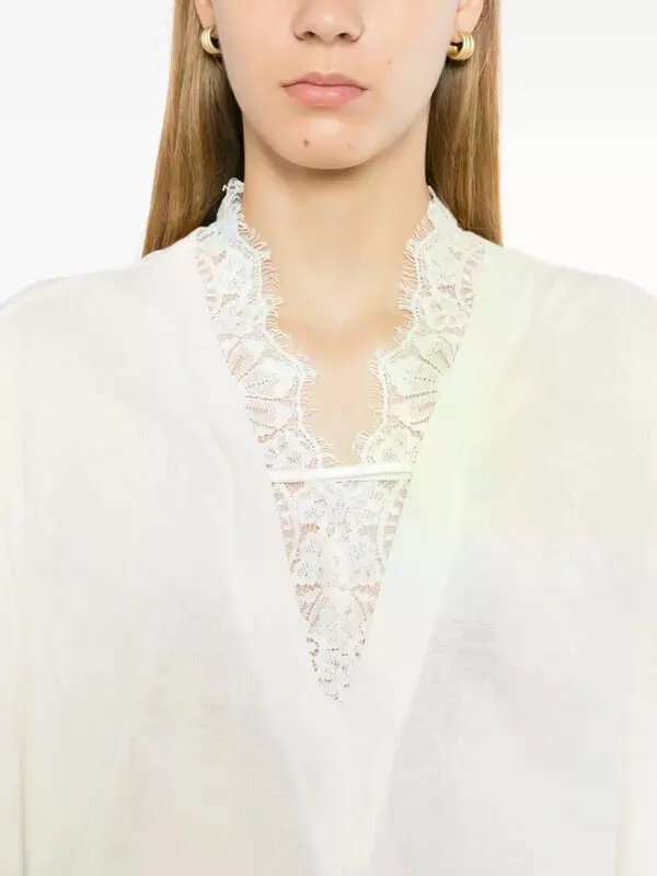 BONBOM Lace-trim V-neck T-shirt
