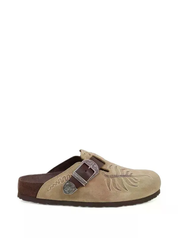 Etro X Birkenstock Embroidered Suede Boston Clogs
