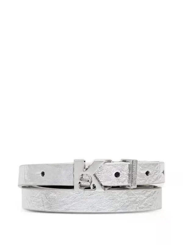 Karl Lagerfeld Crinkled-finish Logo-buckle Belt - Silver