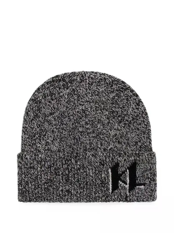 Karl Lagerfeld Logo-intarsia Knitted Beanie Hat - Grey