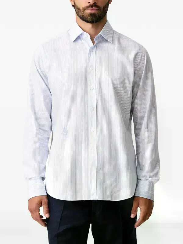 Karl Lagerfeld Vertical-stripe Logo-embroidered Shirt
