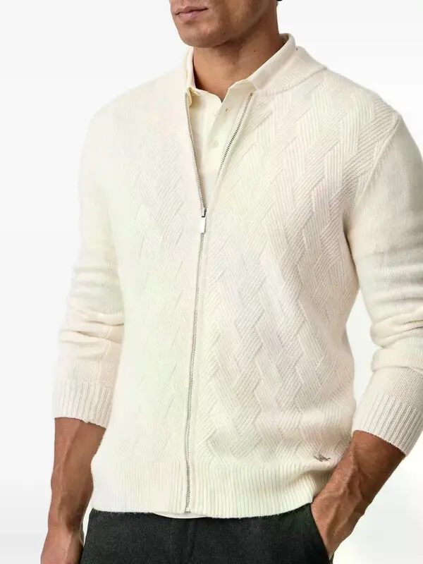 Karl Lagerfeld Chevron-knit Zip-up Sweater