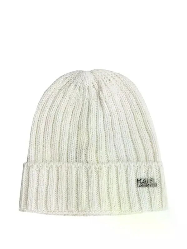 Karl Lagerfeld Ribbed-knit Beanie Hat And Scarf Set - Neutrals