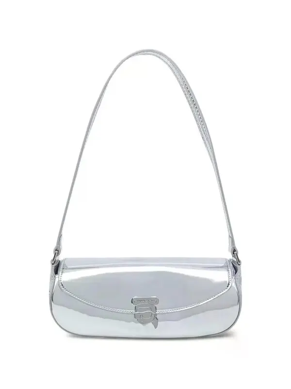 Karl Lagerfeld Metallic-effect Logo-plaque Shoulder Bag - Silver