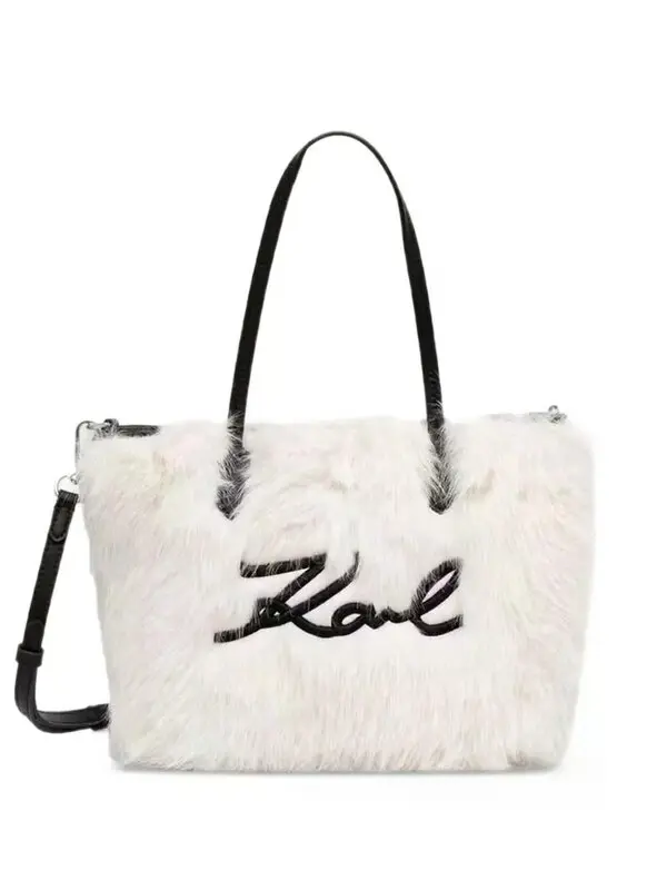 Karl Lagerfeld Faux-fur Logo-patch Shoulder Bag - White