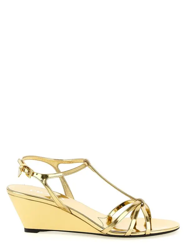 Prada Laminated Leather Sandals - Gold