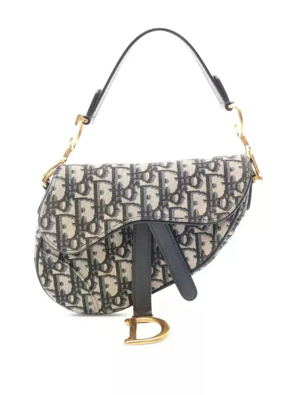 Dior 1990-2010 Mini Oblique Canvas Saddle Bag Satchel - Blue