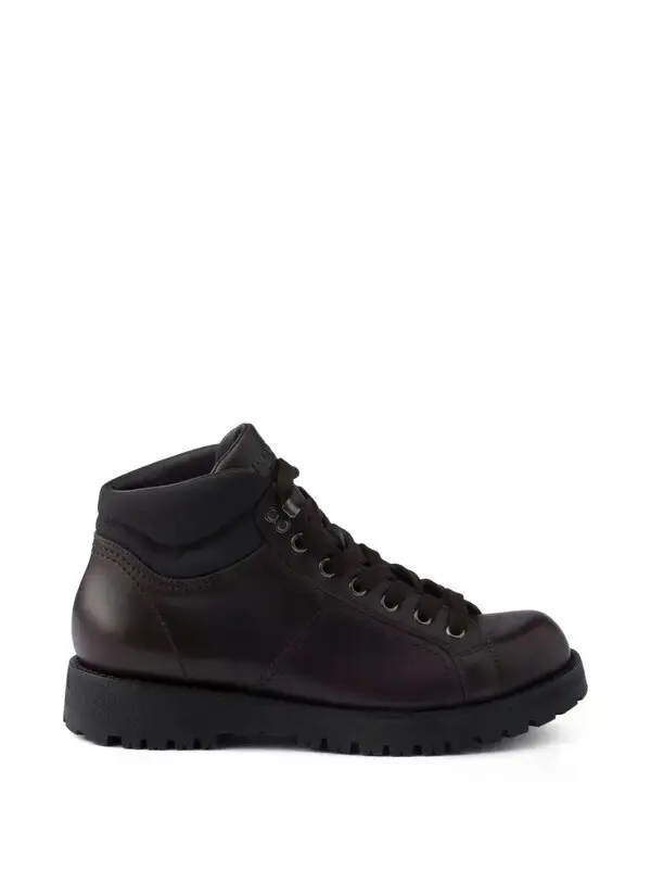 Prada Lace-up Leather And Re-nylon Booties