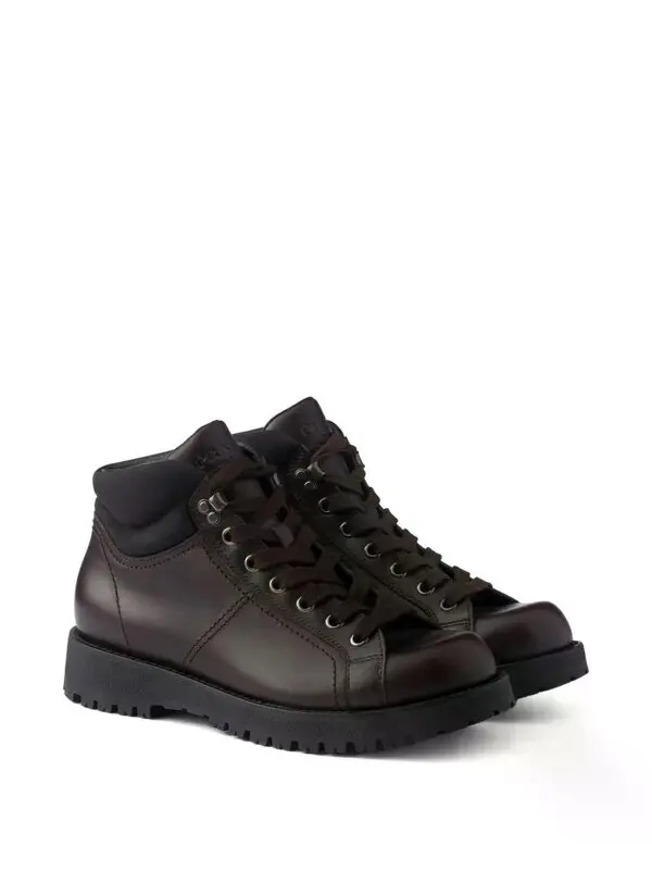 Prada Lace-up Leather And Re-nylon Booties