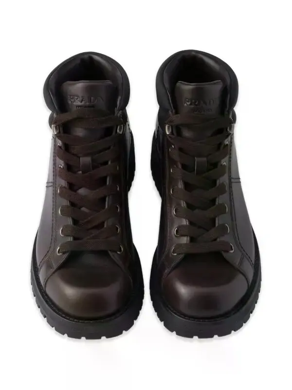 Prada Lace-up Leather And Re-nylon Booties