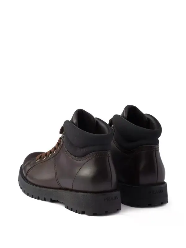 Prada Lace-up Leather And Re-nylon Booties