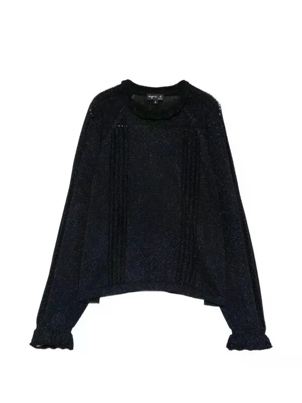 AGNES B. Ruffle-trim Glitter-knit Sweater