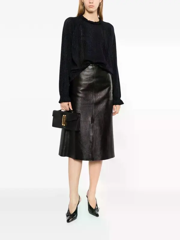 AGNES B. Ruffle-trim Glitter-knit Sweater