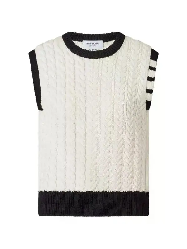 Thom Browne Merino-wool Aran-cable Shell Top - Neutrals