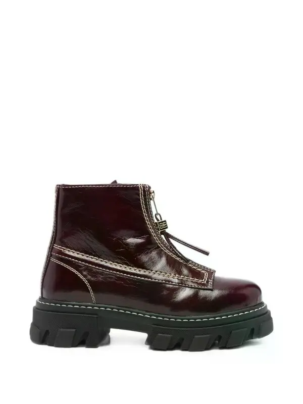 GANNI Cleated Zip-detail Ankle Boots - Red