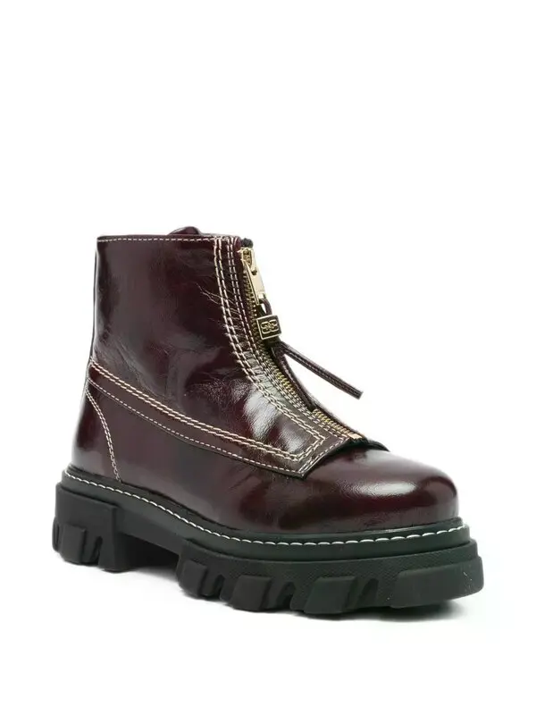 GANNI Cleated Zip-detail Ankle Boots - Red