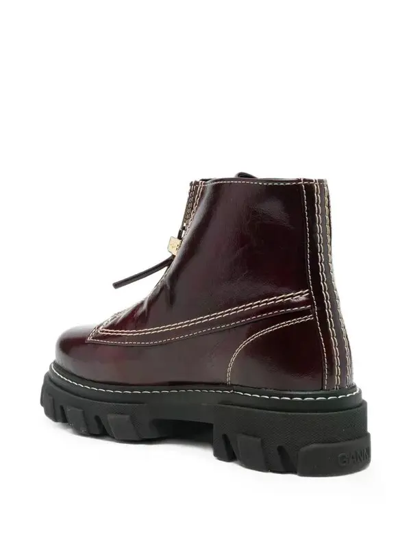 GANNI Cleated Zip-detail Ankle Boots - Red