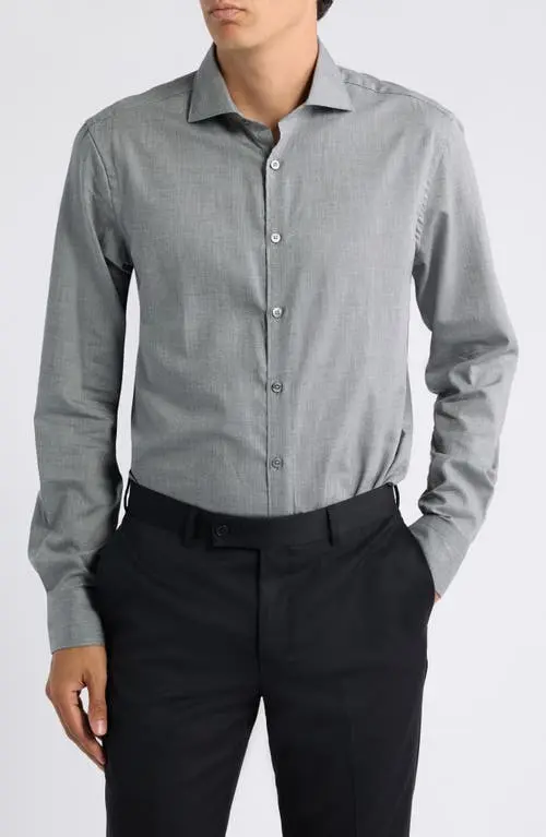 Canali Regular Fit Herringbone Button Up Shirt - Grey