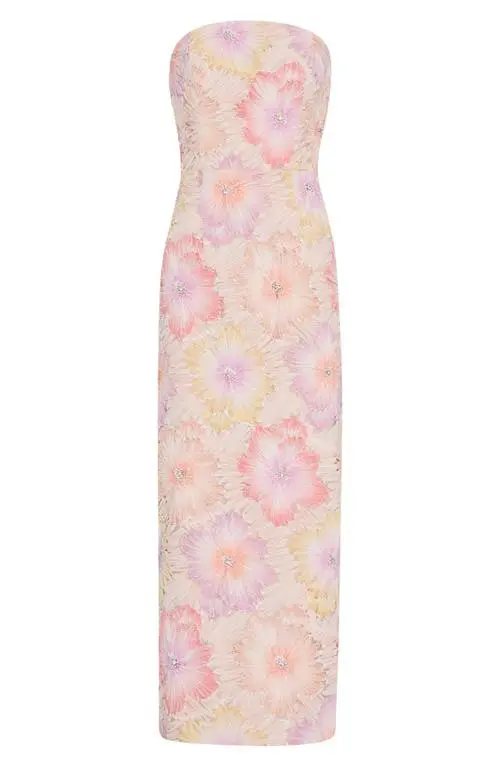 MILLY Kait Floral Embroidered Strapless Midi Dress
