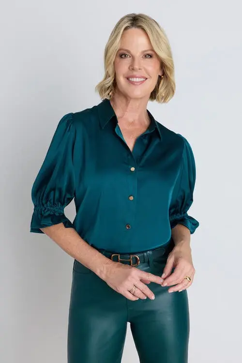 THE NOLI SHOP Cindy Ruffle Sleeve Blouse - Deep Teal