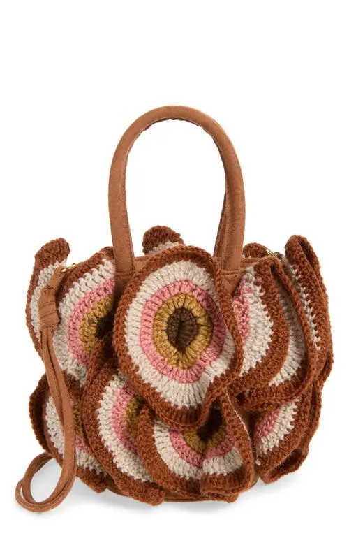 Farm Rio Crochet Flower Handbag - Brown Multi