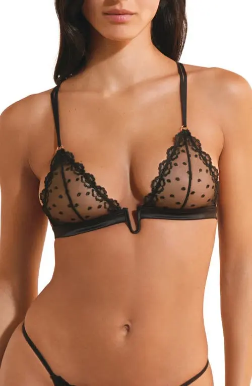 ETAM Eloa Embroidered Triangle Bikini Top - Black