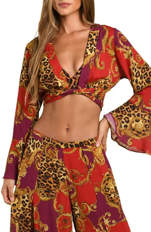 L'Agence Baroque Leopard Wrap Crop Cover-up Top