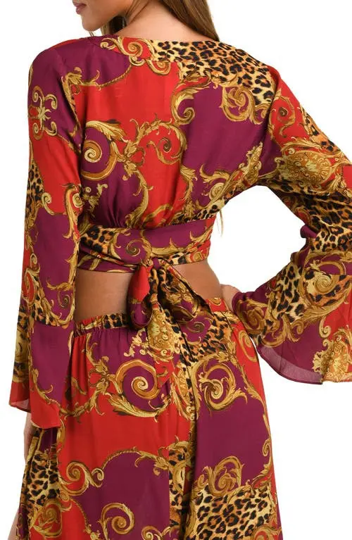 L'Agence Baroque Leopard Wrap Crop Cover-up Top
