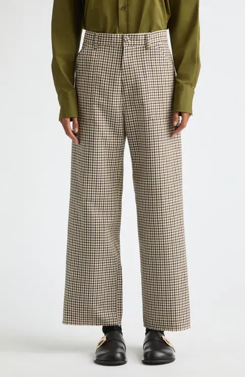 Plan C Check Wool Straight Leg Trousers