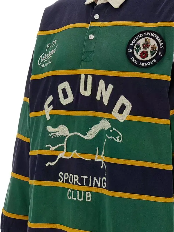 FOUND Striped Embroidered Polo Shirt