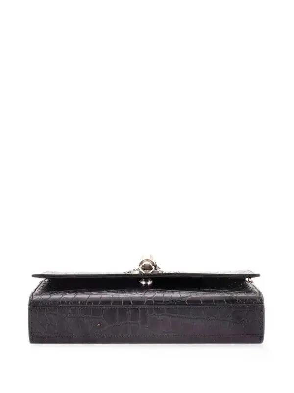 Saint Laurent Classic Monogram Tassel Crocodile Embossed Leather Medium Crossbody Bag