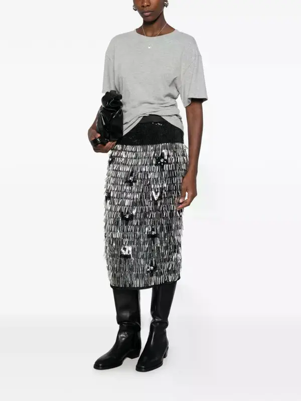 CIRCUS HOTEL Sequin-embellished Fringed Midi Skirt