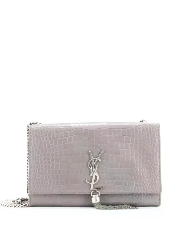Saint Laurent Classic Monogram Tassel Crocodile Embossed Leather Medium Crossbody Bag - Grey