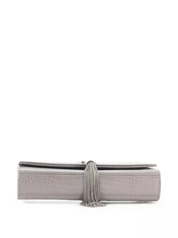 Saint Laurent Classic Monogram Tassel Crocodile Embossed Leather Medium Crossbody Bag