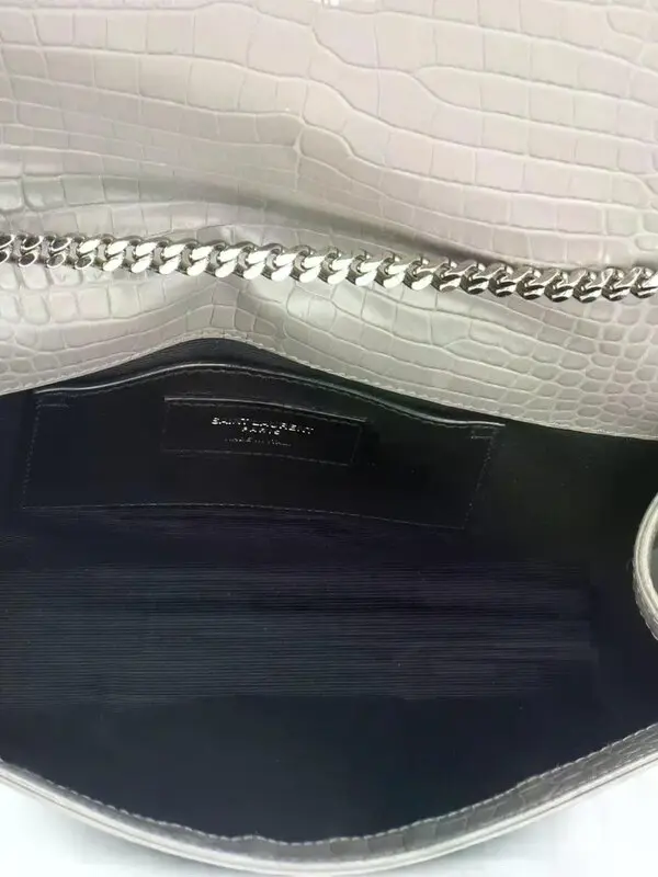 Saint Laurent Classic Monogram Tassel Crocodile Embossed Leather Medium Crossbody Bag