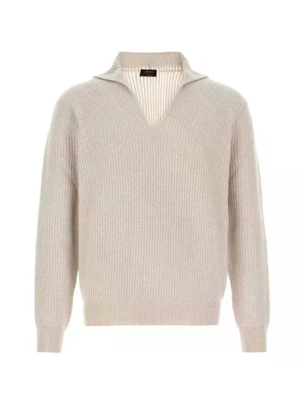Brioni Ribbed-knit Cashmere Polo Sweater